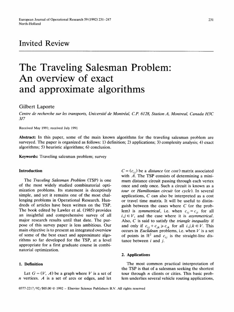 Laporte - TSP Review PDF | PDF | Linear Programming | Computational Complexity Theory