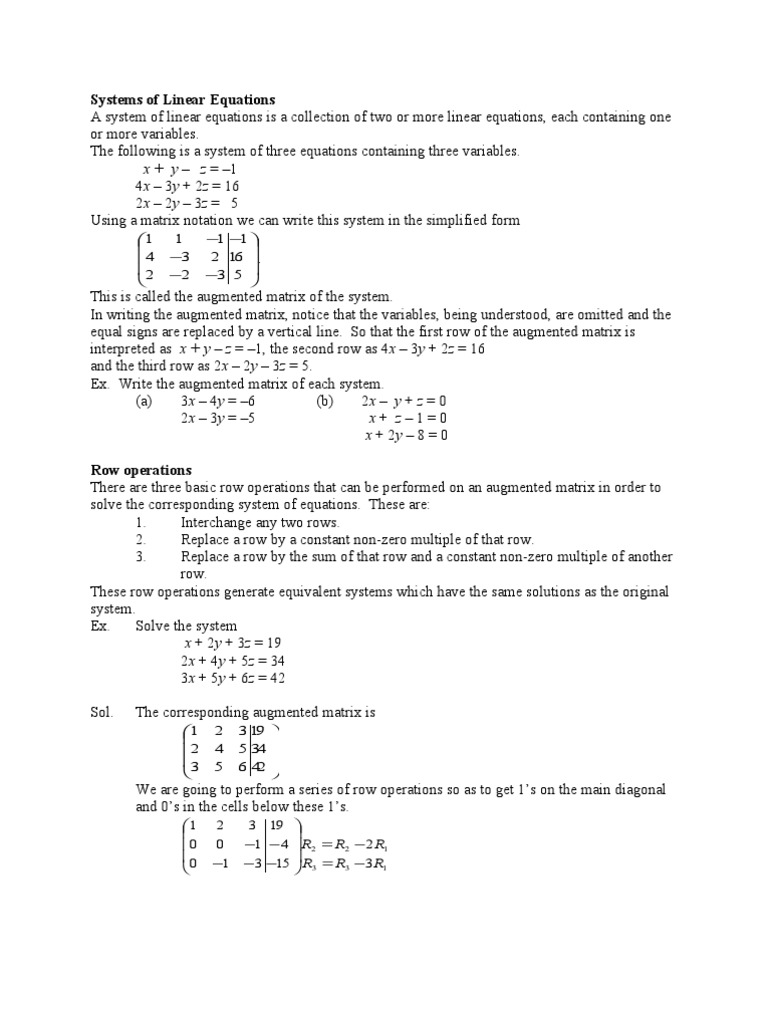 Systems of Linear Equations | PDF | Determinant | Matrix (Mathematics)