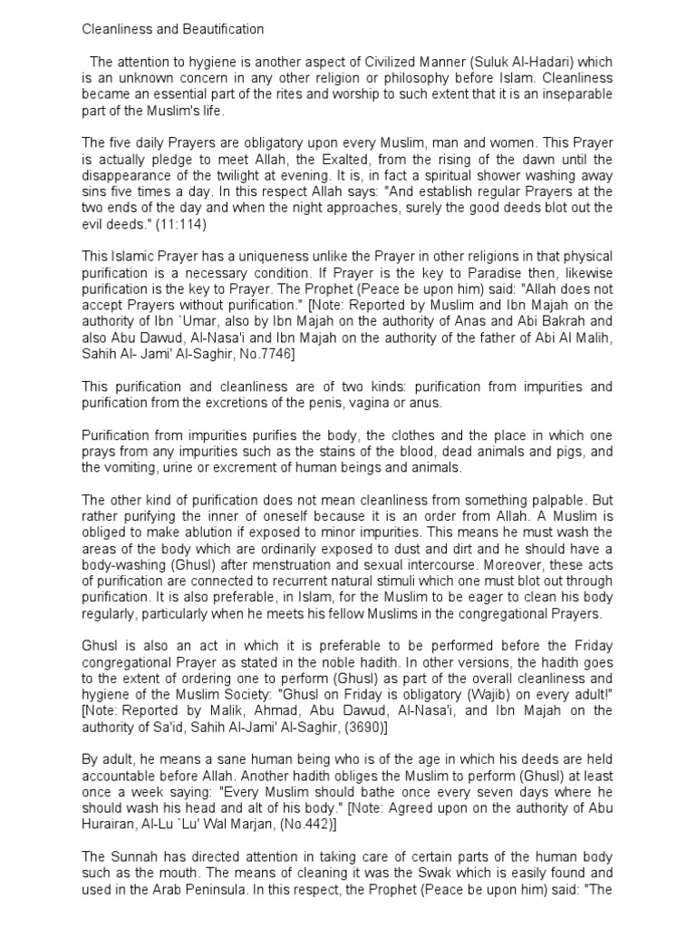 Cleanliness and Beautification | PDF | Muhammad | Hadith