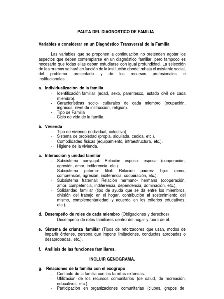 Pauta Diagnostico Familiar | PDF | Familia | Trabajo Social