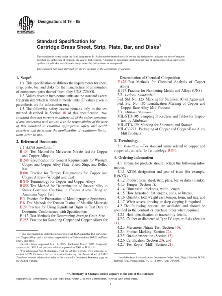 Astm B19 | PDF | Engineering Tolerance | Structural Steel