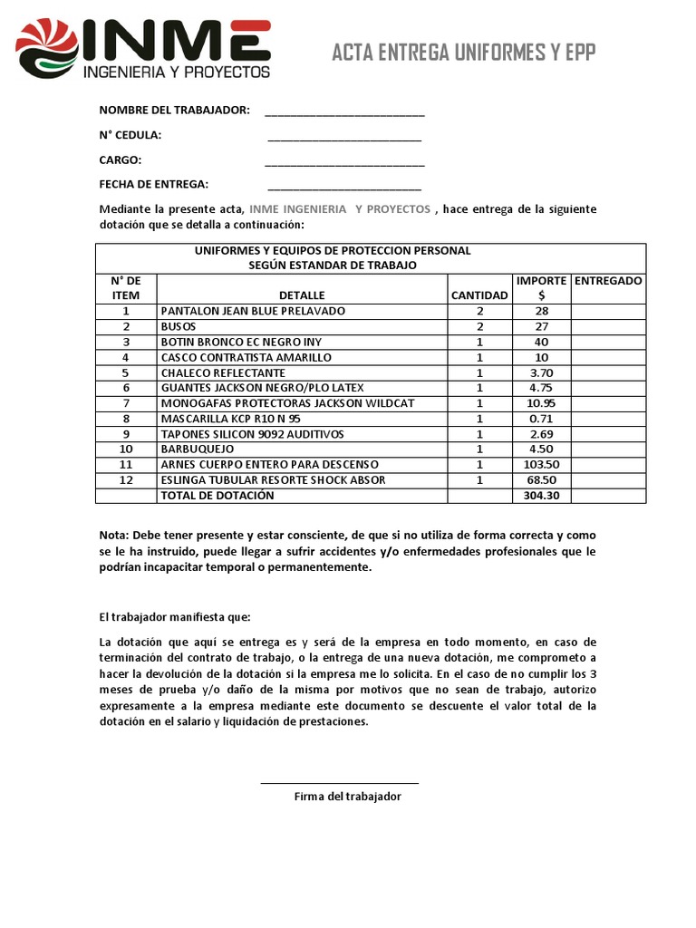 Acta Entrega Epp | PDF | Business