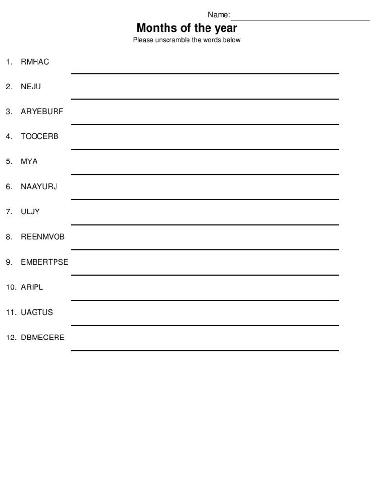Months of the Year Unscramble Activity | PDF