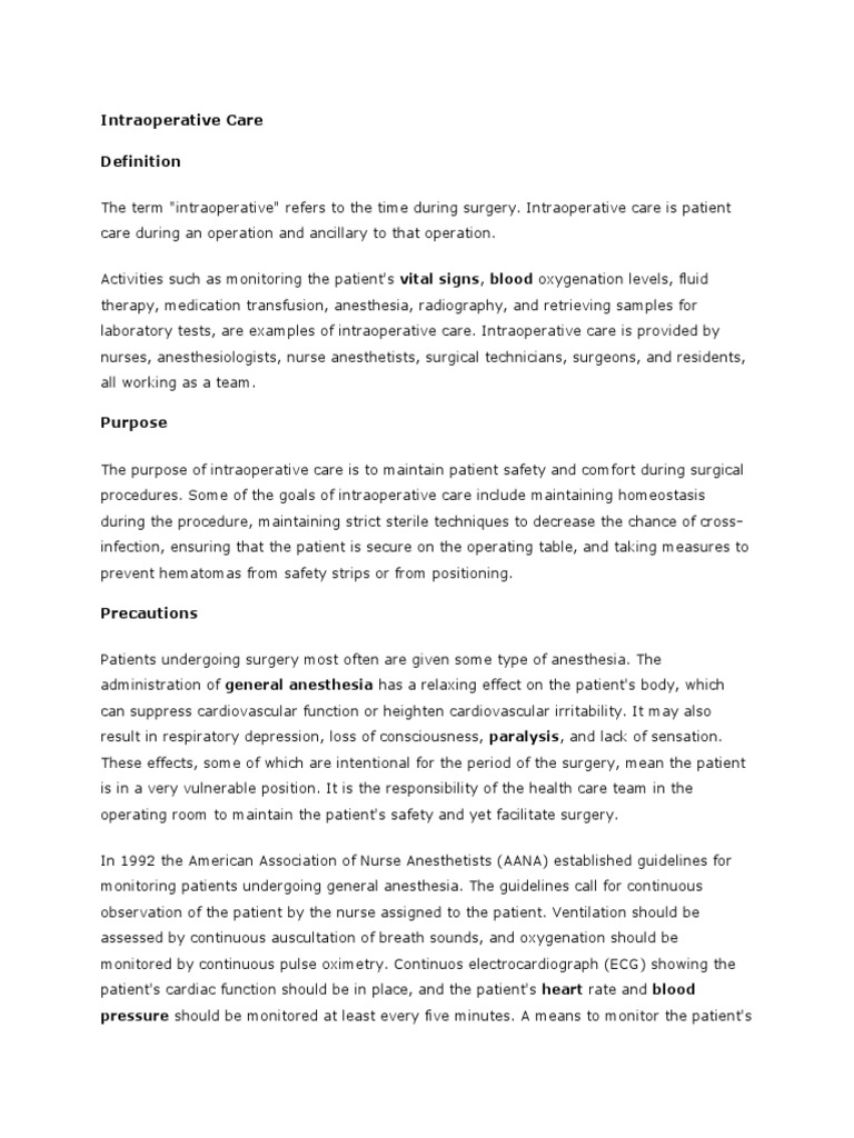Intraoperative Care | PDF | Surgery | Anesthesia