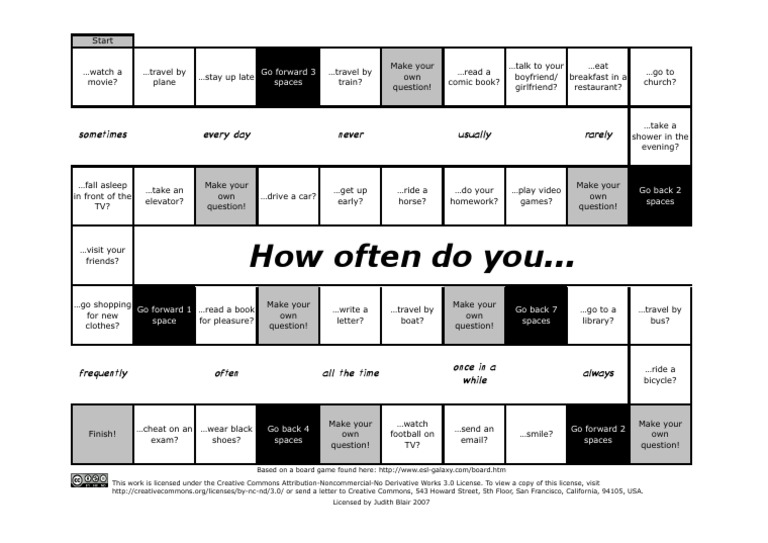 Board Game: Frequency Adverbs | PDF | Leisure