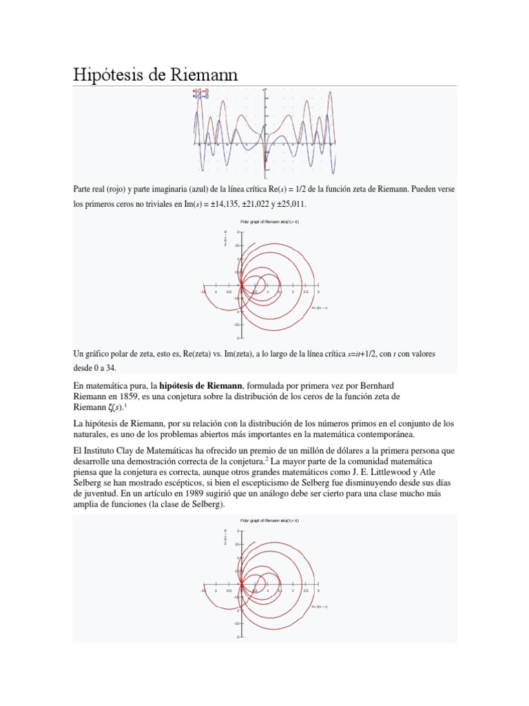 Hipótesis de Riemann | PDF | Objetos matemáticos | Análisis complejo