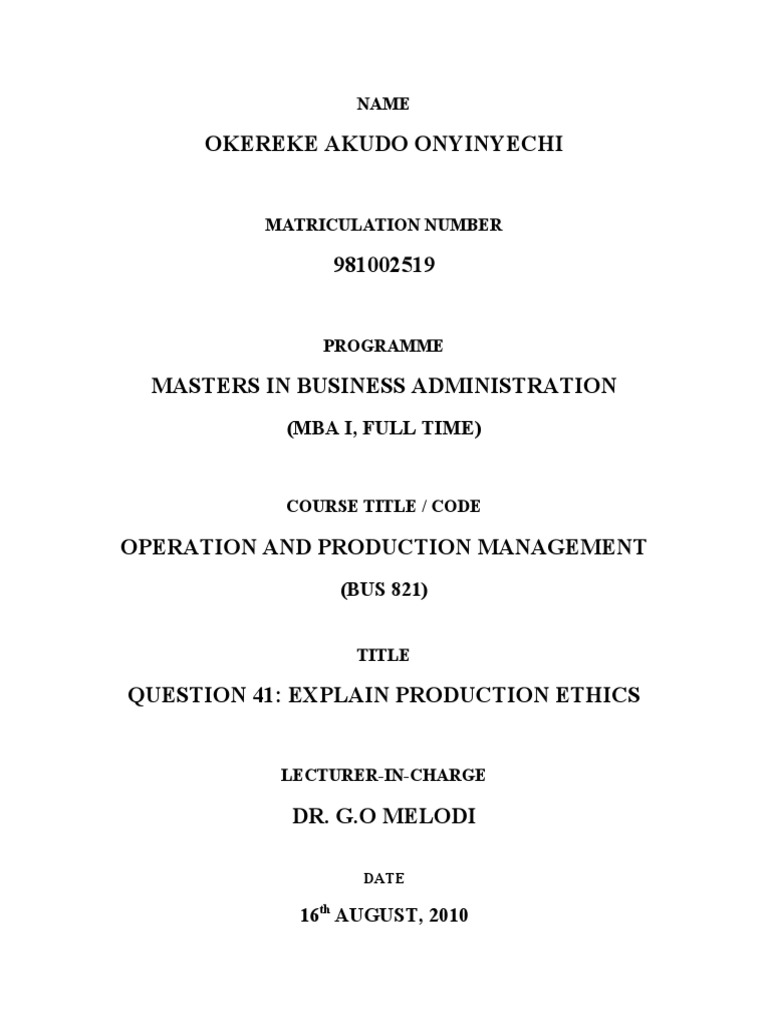 Production Ethics in Business Management | PDF | Business Ethics ...