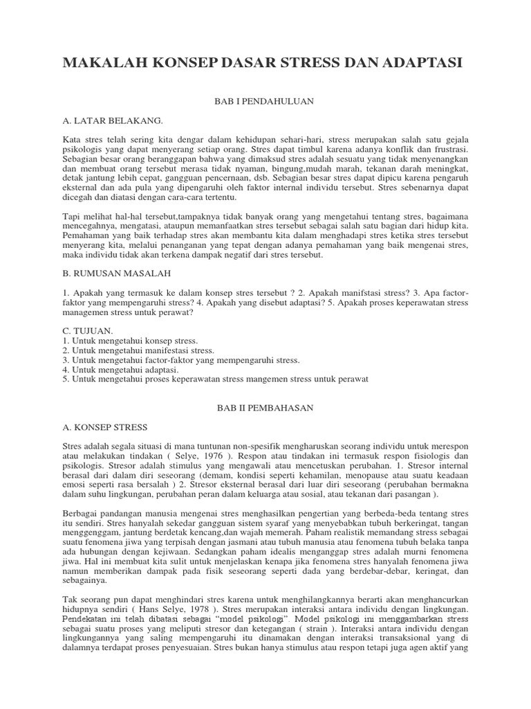 Makalah Konsep Dasar Stress Dan Adaptasi | PDF
