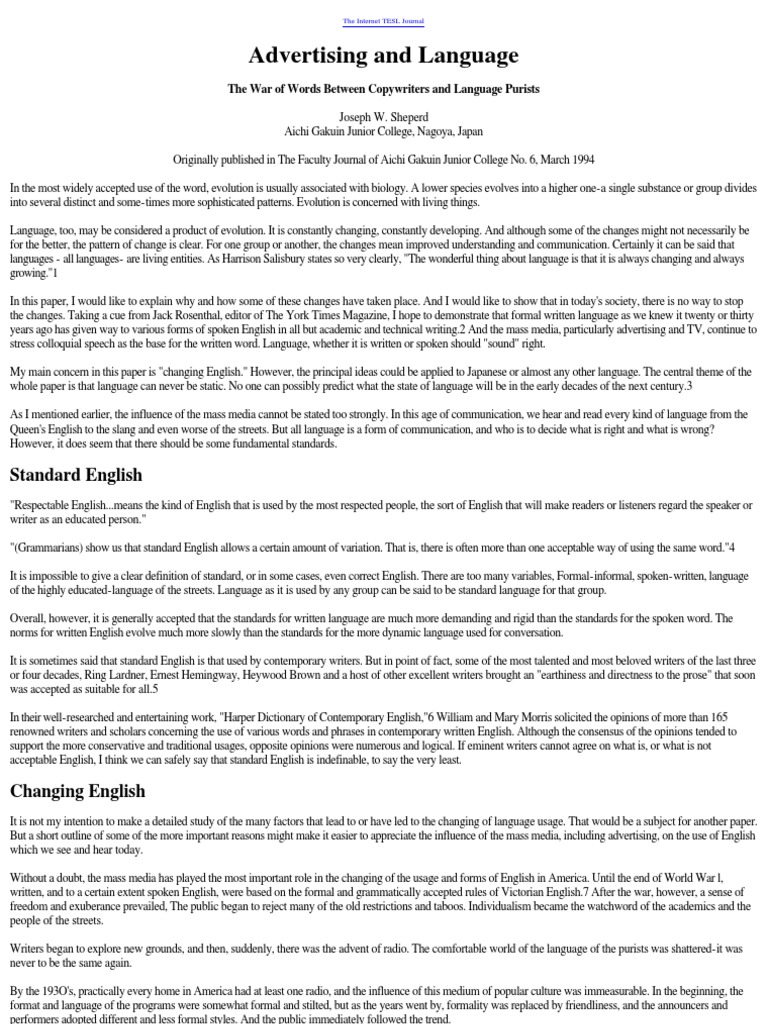 Advertising and Language | PDF | English Language | Word