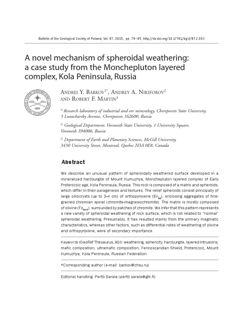 A Novel Mechanism of Spheroidal Weathering - 2015 - Barkov PDF | PDF ...