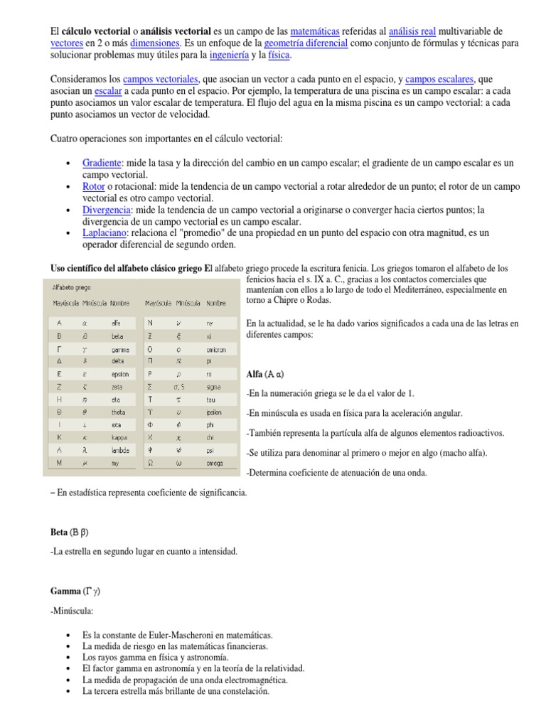 El Cálculo Vectorial o Análisis Vectorial Es Un Campo de Las Matemáticas Referidas Al Análisis ...