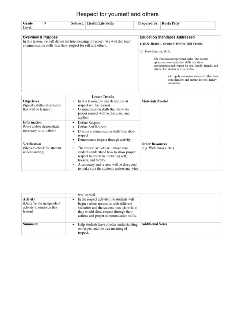 Respect Lesson Plan | PDF | Lesson Plan | Communication