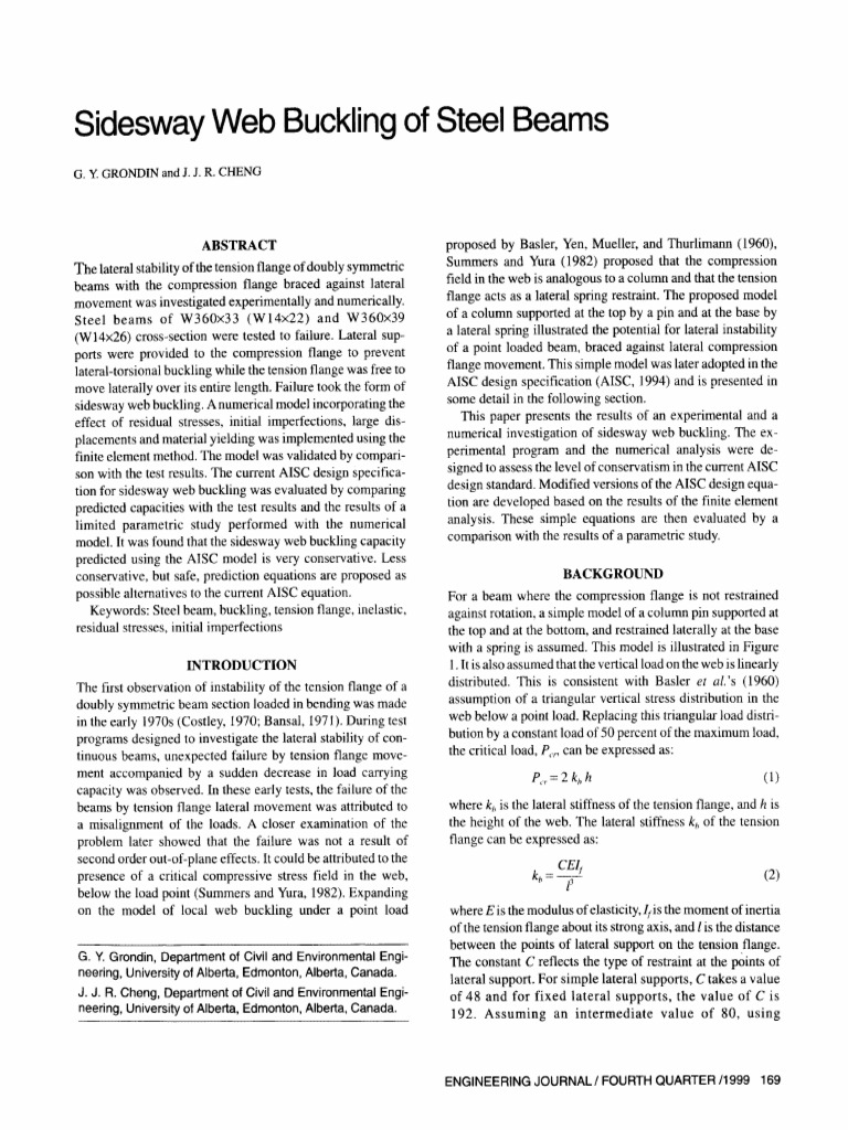 Sidesway Web Buckling in Steel Beams | PDF | Buckling | Stress (Mechanics)