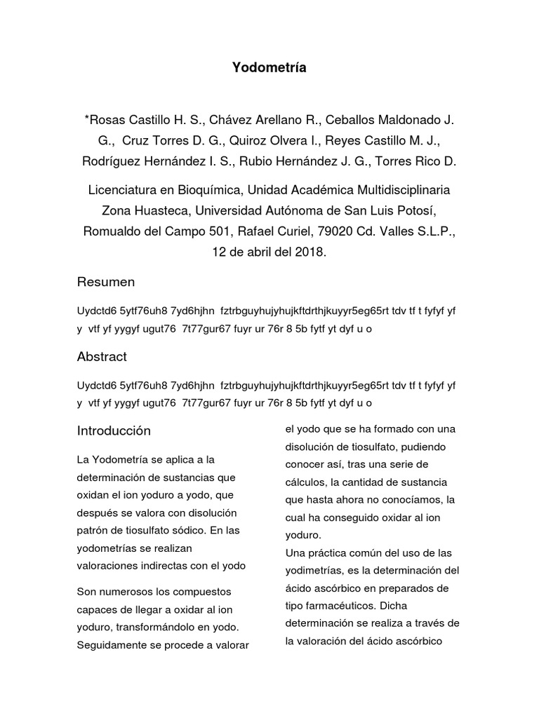 Yodometría | PDF | Valoración | Química