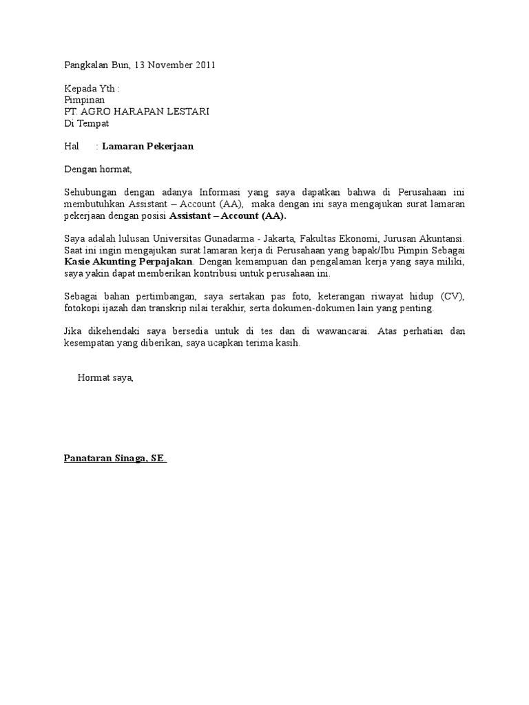 Surat Lamaran Pt. Agro Indomas | PDF