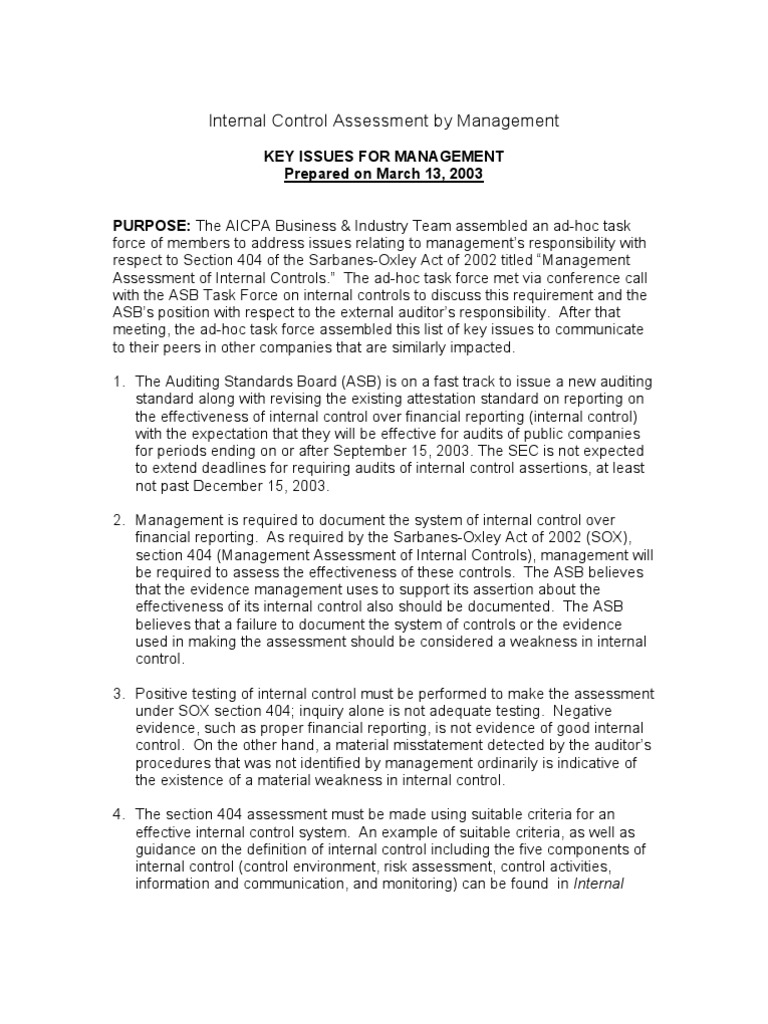 Key Internal Control | PDF | Internal Control | Sarbanes–Oxley Act