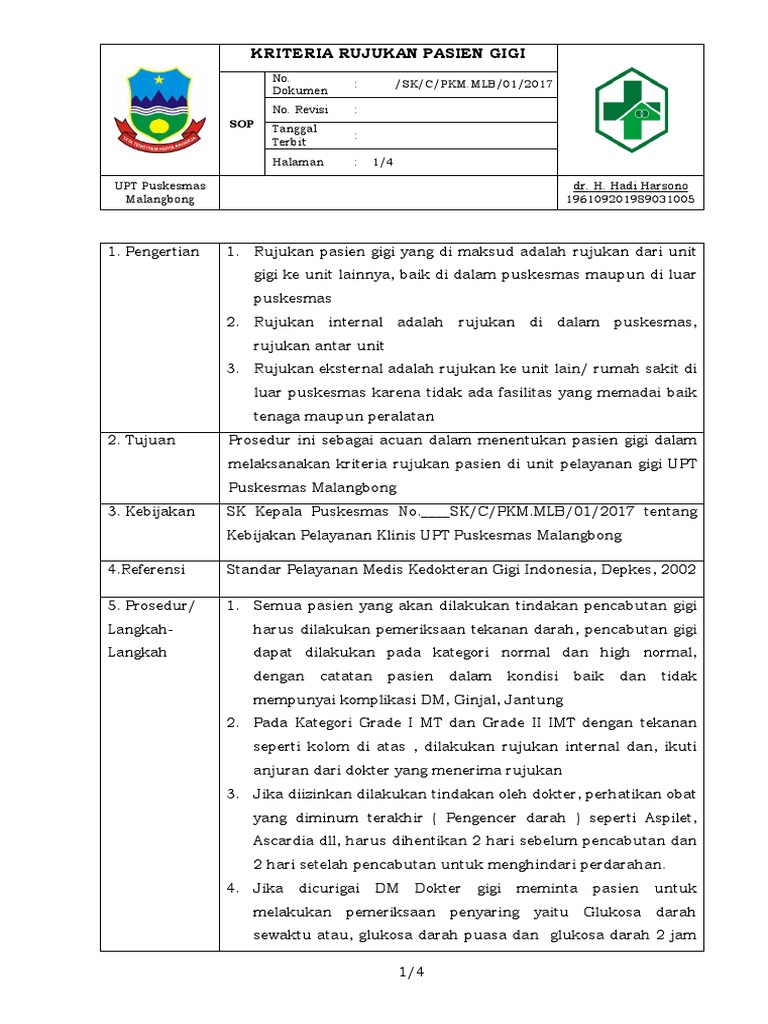 Sop Kriteria Rujukan Pasien Gigi | PDF | Sains & Matematika