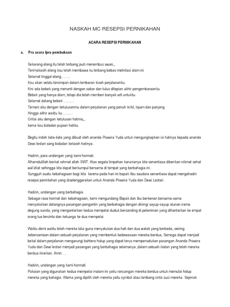 Naskah MC Resepsi Pernikahan Modern | PDF | Seni | Puisi