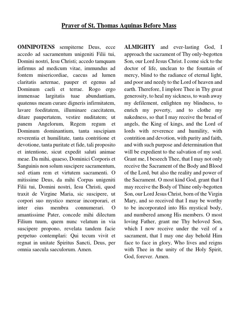 Prayer of Saint Thomas Before Mass | PDF | Christian Behaviour And ...