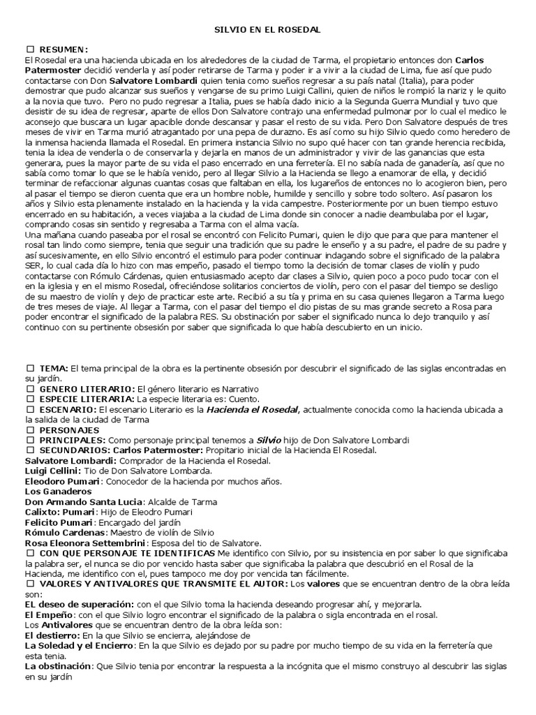 Silvio en el Rosedal: Obsesión y Descubrimiento | PDF | Rosa