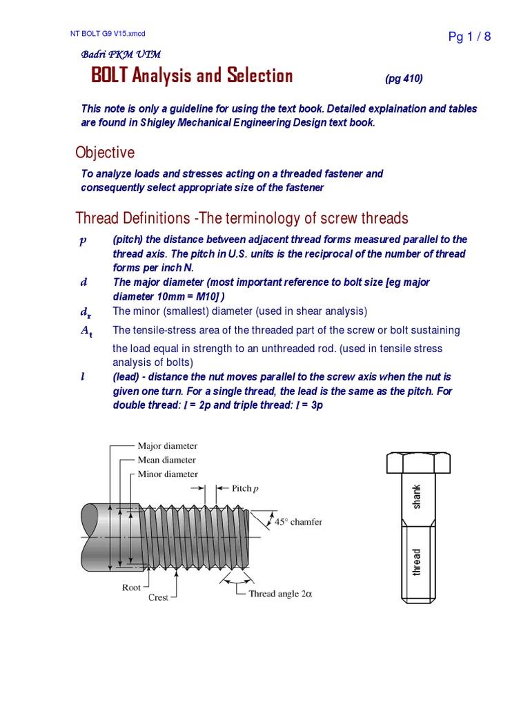 Bolt Selection - NT BOLT G9 V15 | PDF | Screw | Strength Of Materials