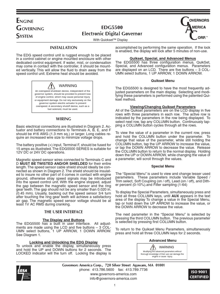 EDG5500 Electronic Digital Governor: Ngine Overning Ystem | Download ...