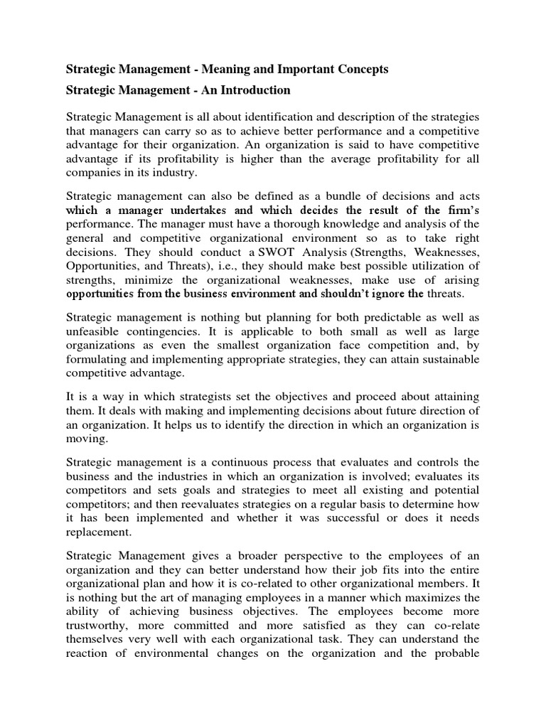 Strategic Management | PDF | Strategic Management | Swot Analysis