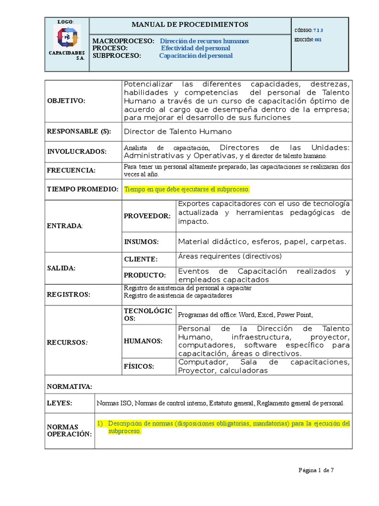 Modelo de Manual de Procedimientos | Gestión de recursos humanos | Business