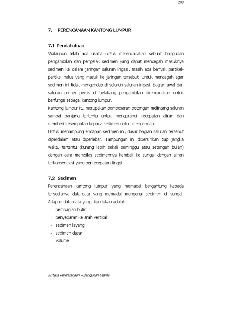Perencanaan Kolam Sedimen | PDF