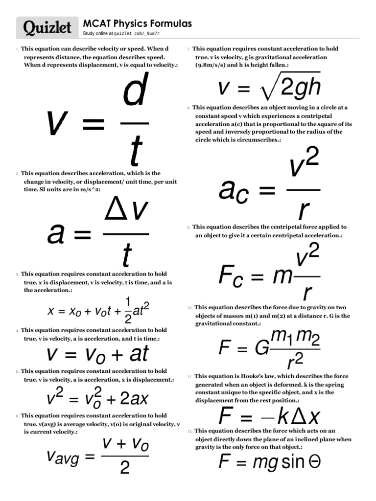 Mar5 Physics Formulas Pdf Pdf Acceleration Force