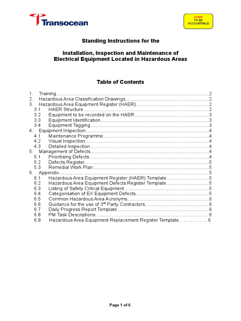 EX Equipment Standing Instructions Rev 1 | PDF | Electrician | Business