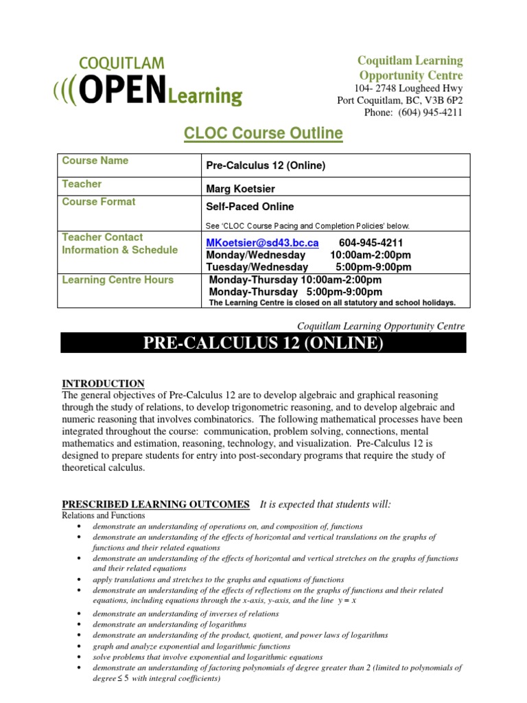 7C76 Math Pre Calculus 12 CLOC Online | PDF | Trigonometric Functions ...