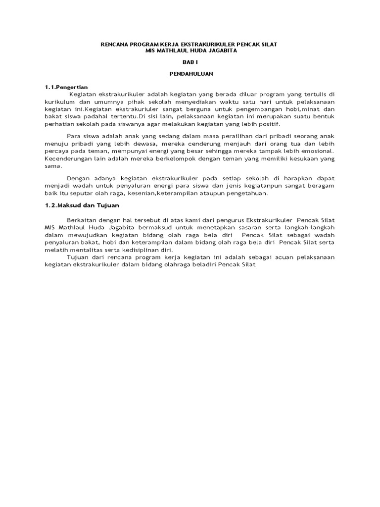 Rencana Program Kerja Pencak Silat | PDF