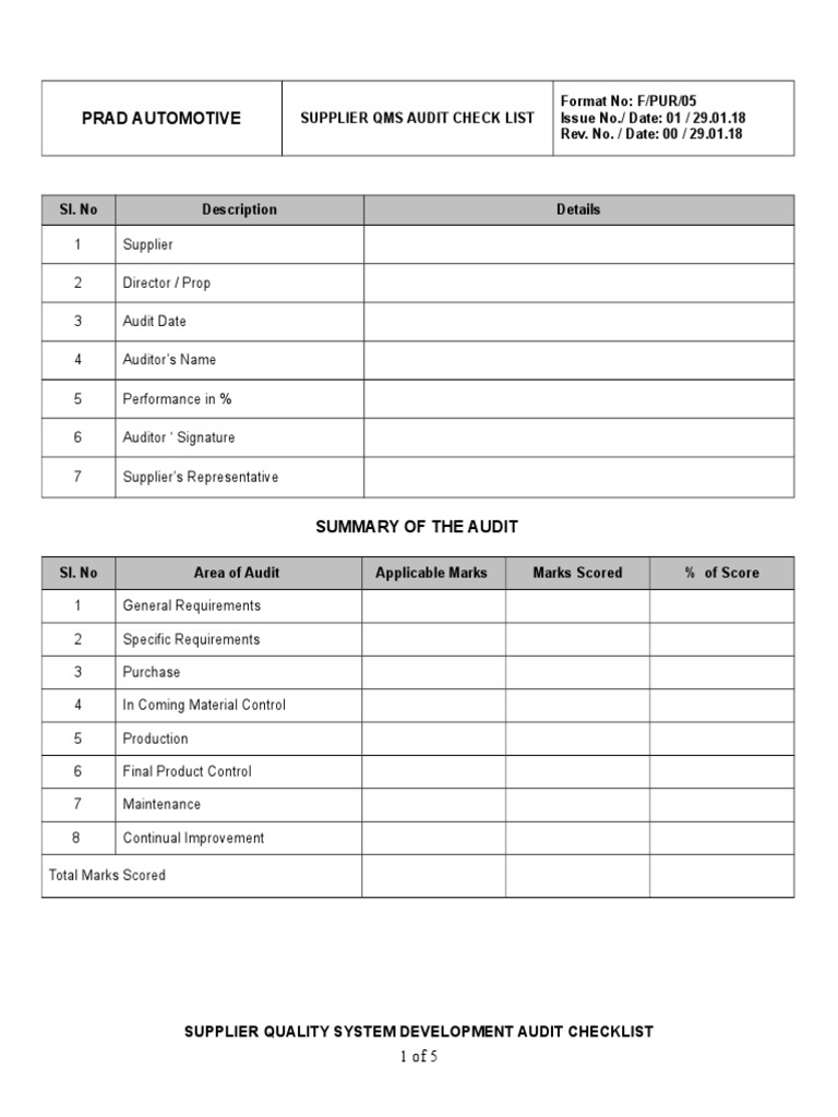 06.supplier QMS Development Audit Checklist | PDF | Verification And ...
