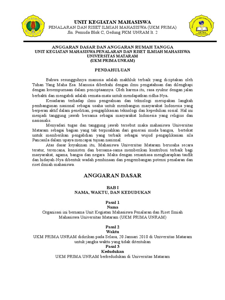 Adrt Ukm Prima Unram | PDF