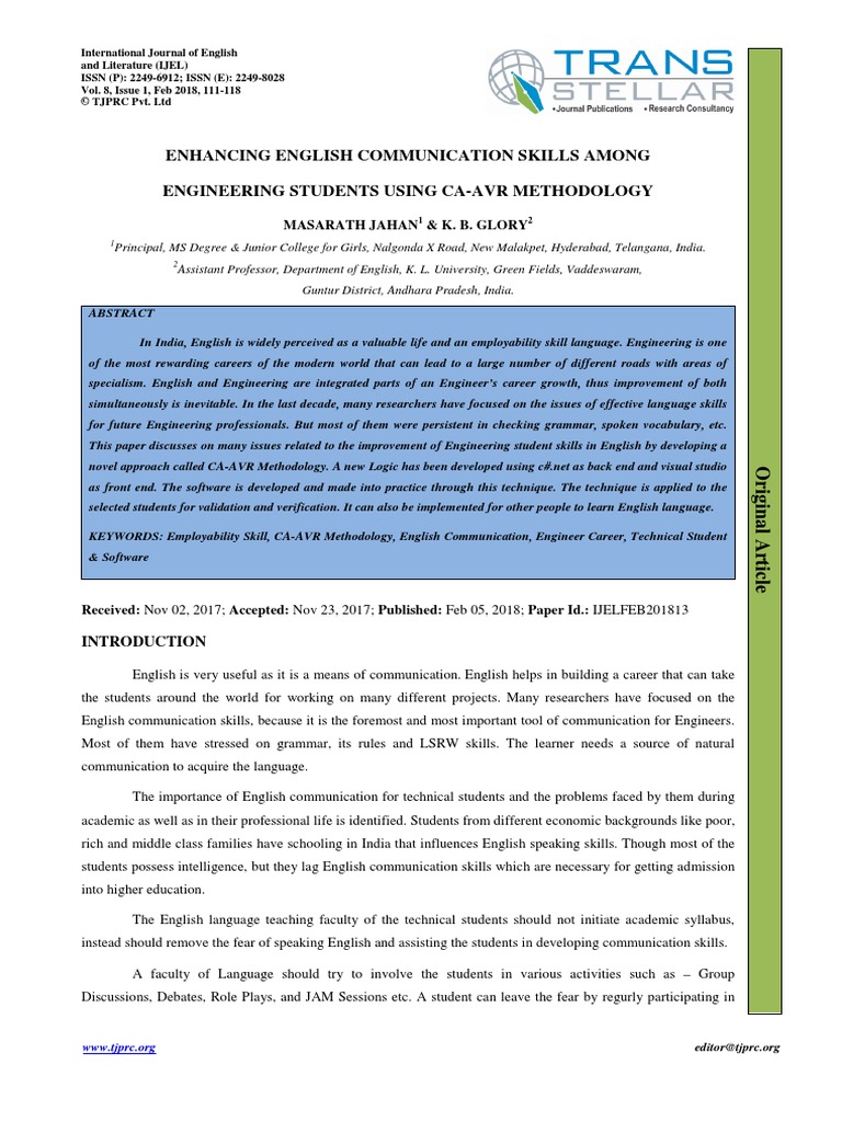 Enhancing English Communication Skills Among Engineering Students Using Ca-Avr Methodology | PDF ...