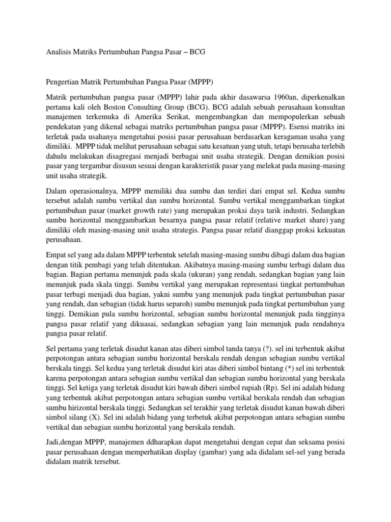 Analisis Matriks Pertumbuhan Pangsa Pasar | PDF | Bisnis | Pengelolaan ...