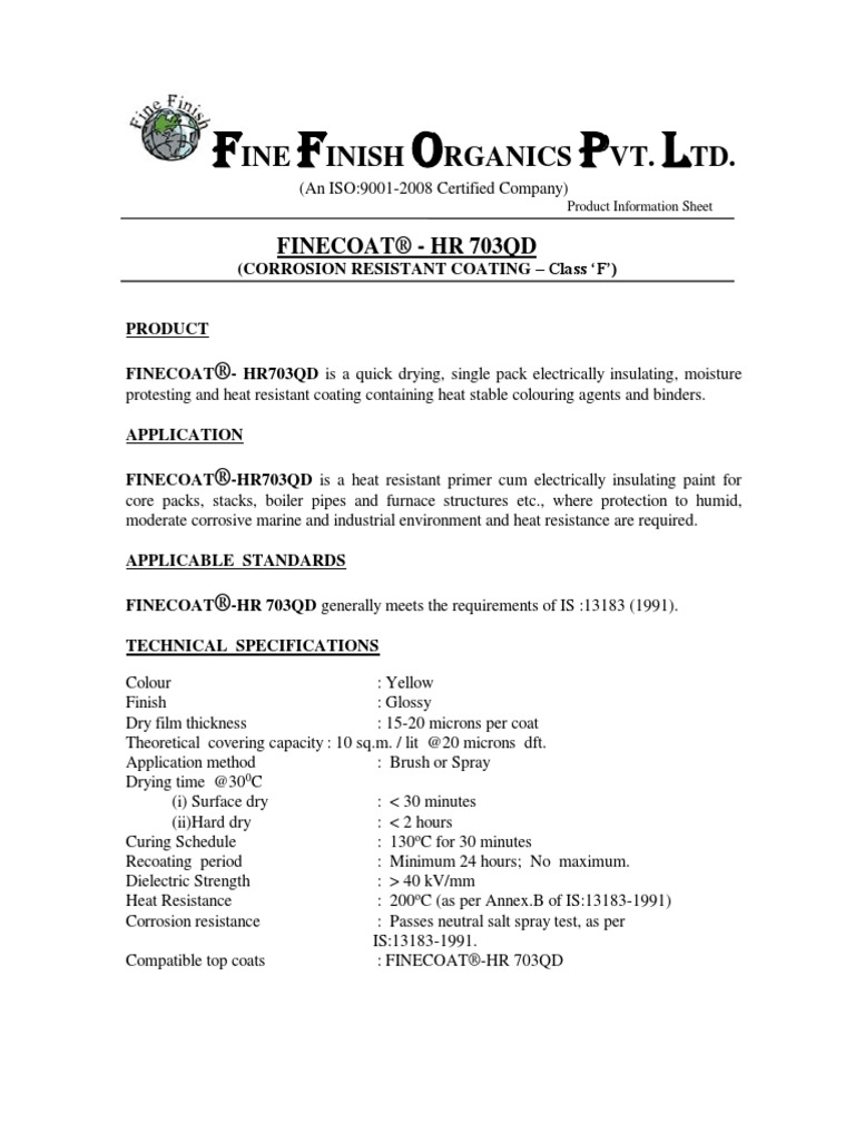 Finecoat HR 703 QD | PDF | Paint | Corrosion