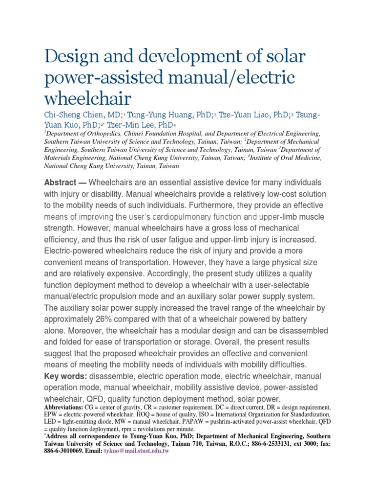 Solar Powered Wheel Chair | PDF | Wheelchair | Solar Panel