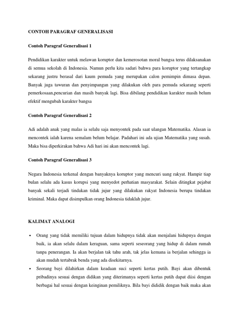 Contoh Paragraf Generalisasi | PDF