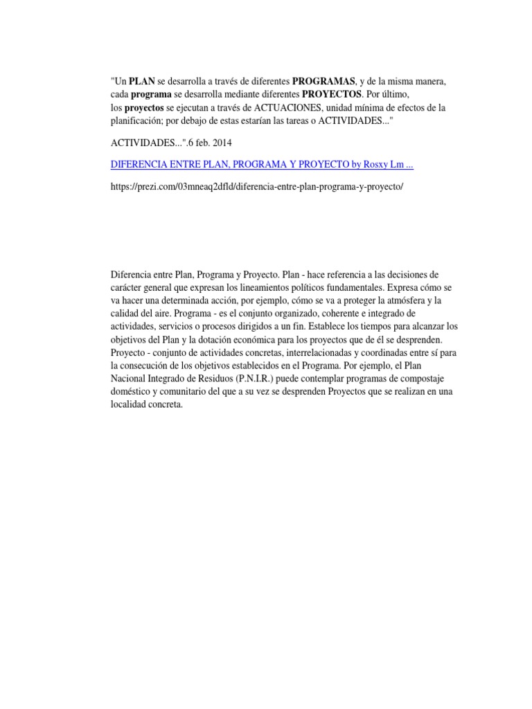 Diferencias Entre Plan Programa y Proyecto | PDF | Programa de ...