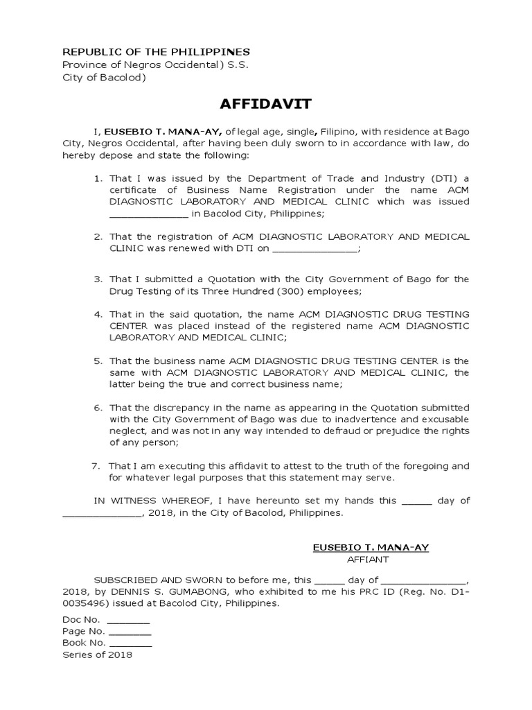Affidavit DTI Same Name | PDF