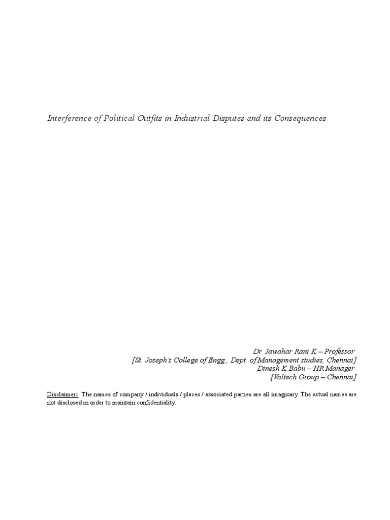 Interference of Political Outfits in Industrial Disputes and Its ...