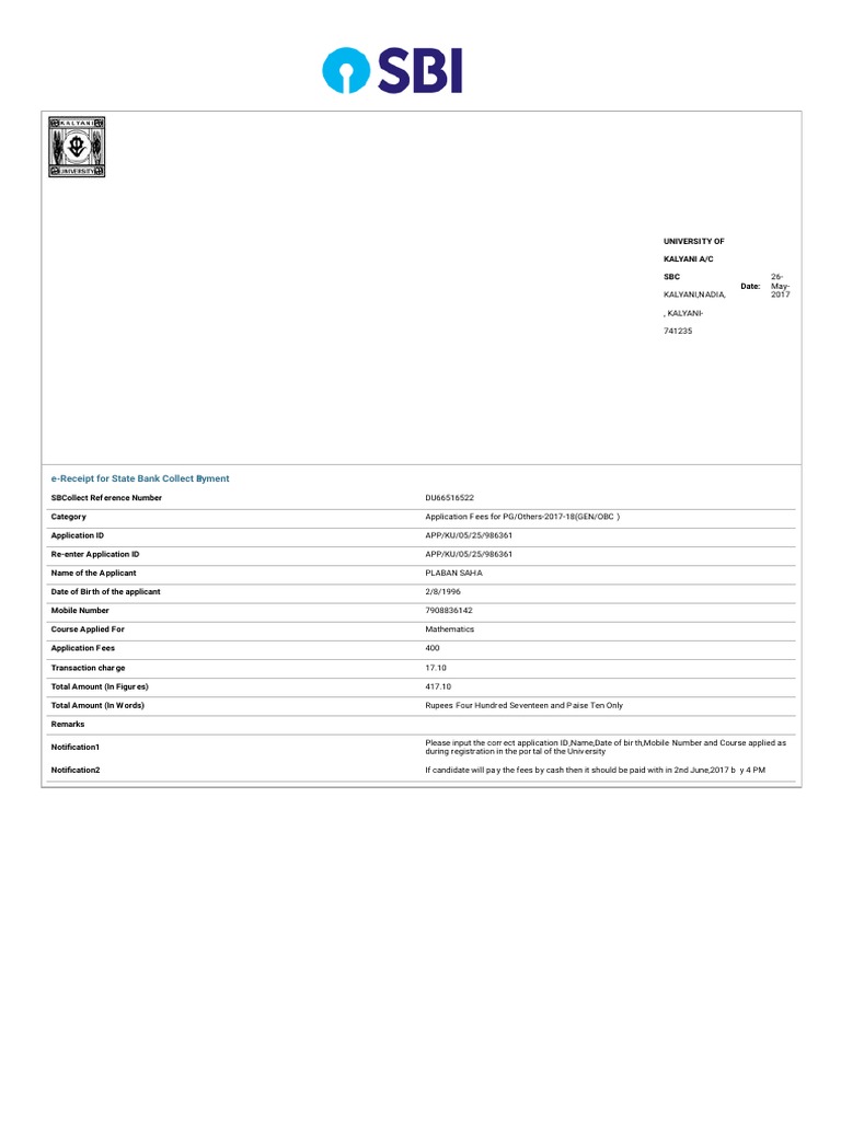State Bank of India Kalyani | PDF