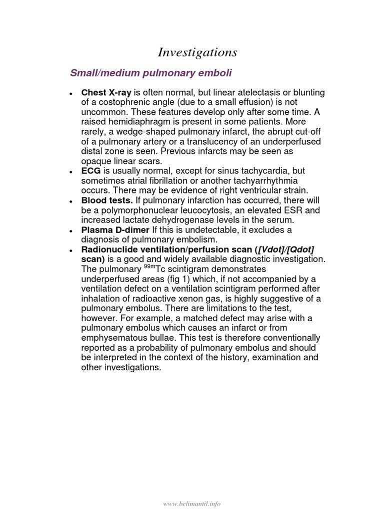 Investigations: Small/medium Pulmonary Emboli | PDF | Embolism ...