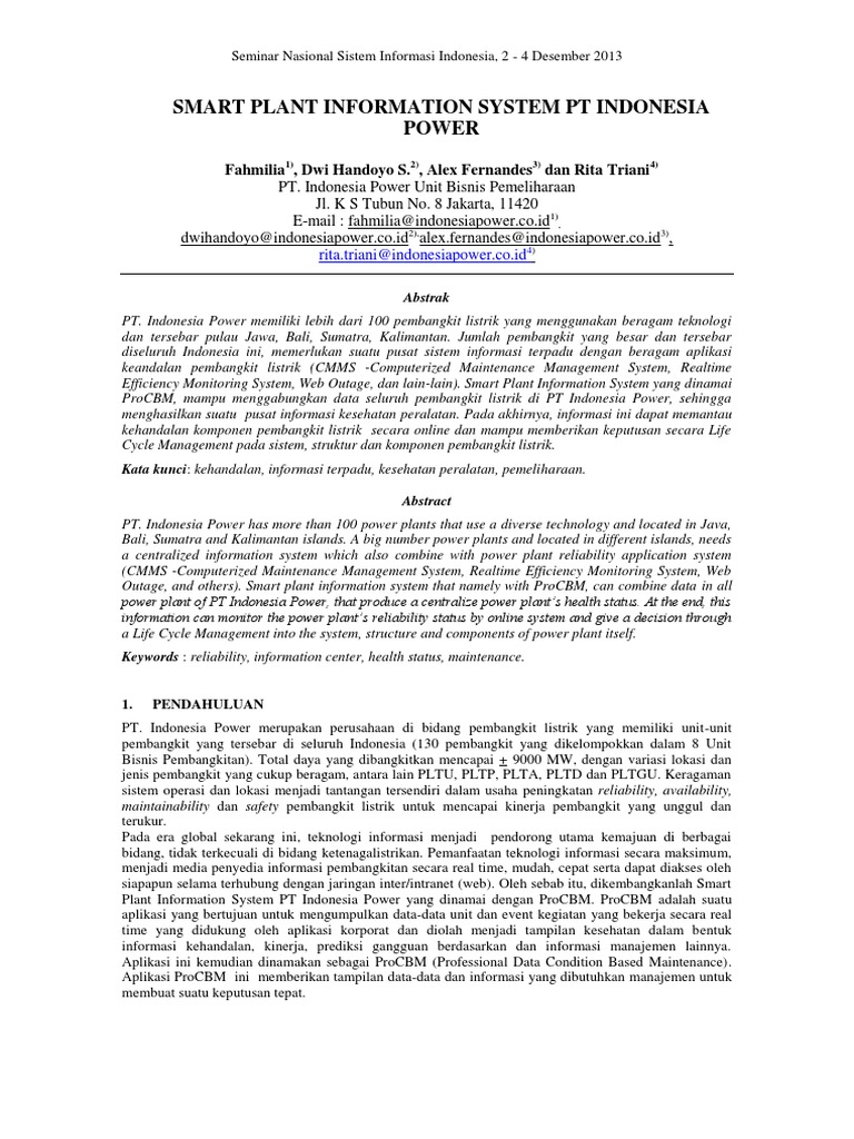 Smart Plant Information System PT Indonesia Power | PDF