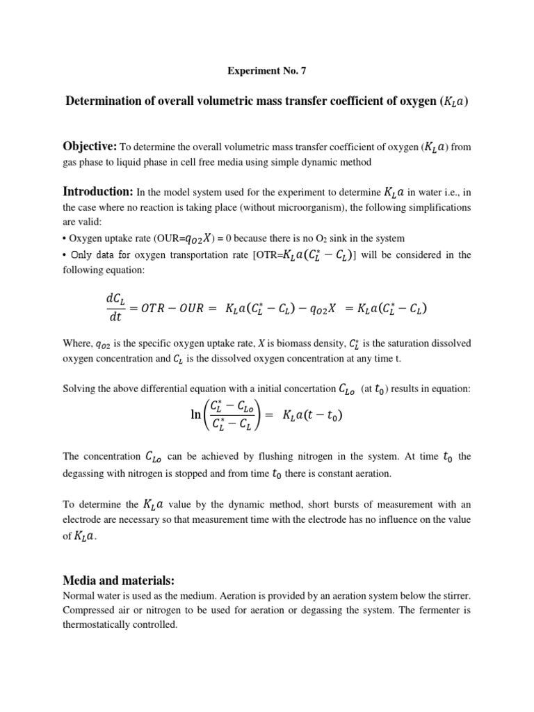 Experiment 7 KLa | PDF | Oxygen | Flow Measurement
