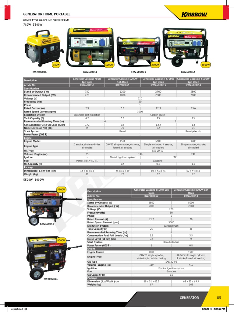 07 Catalog Krisbow9 Genset | PDF | Diesel Engine | Engines