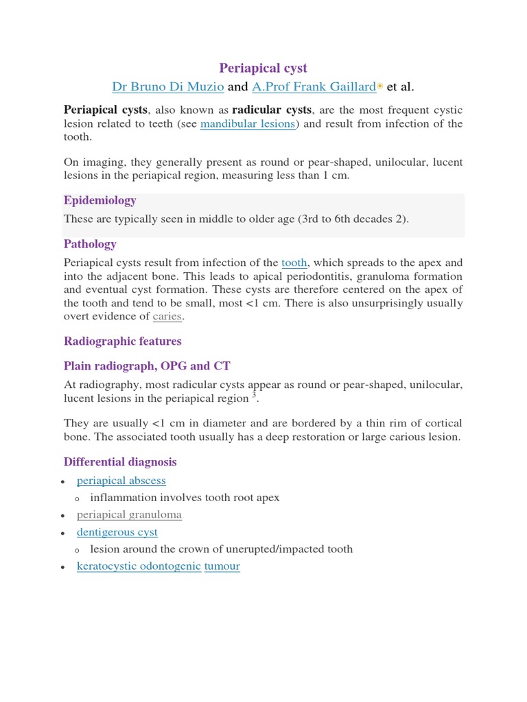 An Overview of Periapical Cysts: Their Epidemiology, Pathology ...