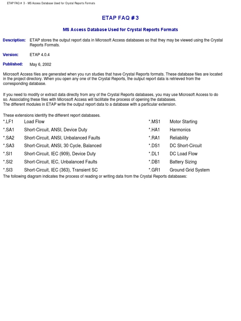 ETAP FAQ - Access DB Used For Crystal Reports | PDF | Science & Mathematics | Computers